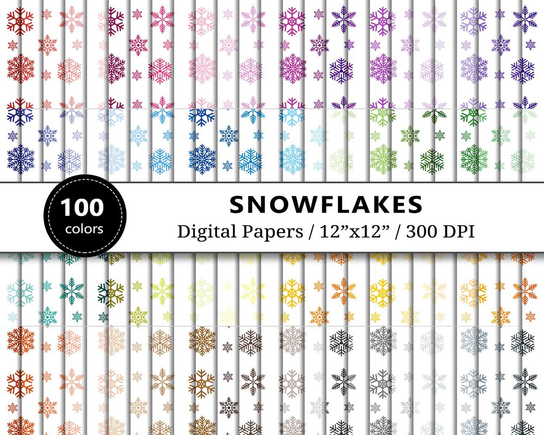 Rainbow Snowflakes Digital Paper, 100 Snowflake Scrapbook Paper ...