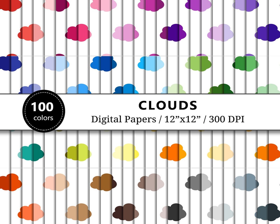 Clouds Digital Paper Backgrounds, Sky Clouds Textures, 100 Bright ...