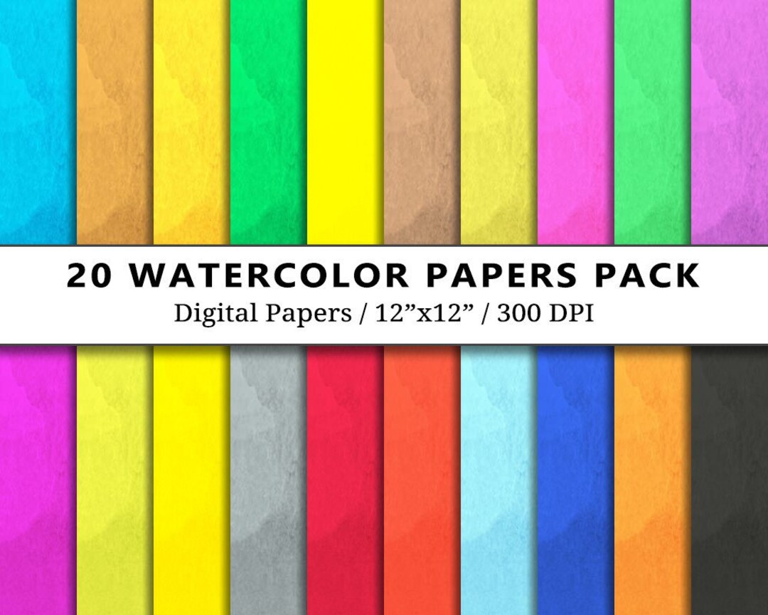 Watercolor Digital Paper Backgrounds, Bright Wet Colour Textures, 20 ...