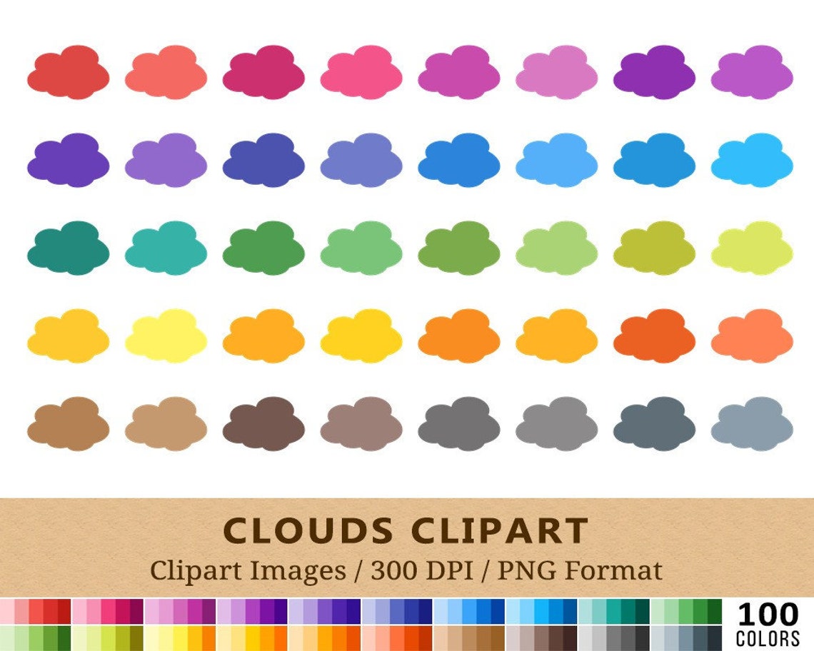 100 Cloud Clipart, Sky Clouds Clip Art, Rainbow Colors, Weather Digital ...