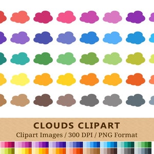 100 Cloud Clipart, Sky Clouds Clip Art, Rainbow Colors, Weather Digital ...