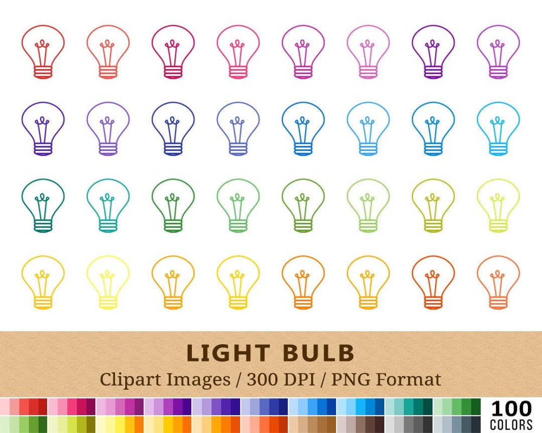 100 Light Bulb Clipart, Electricity Clip Art, Rainbow Colors, Vectors ...