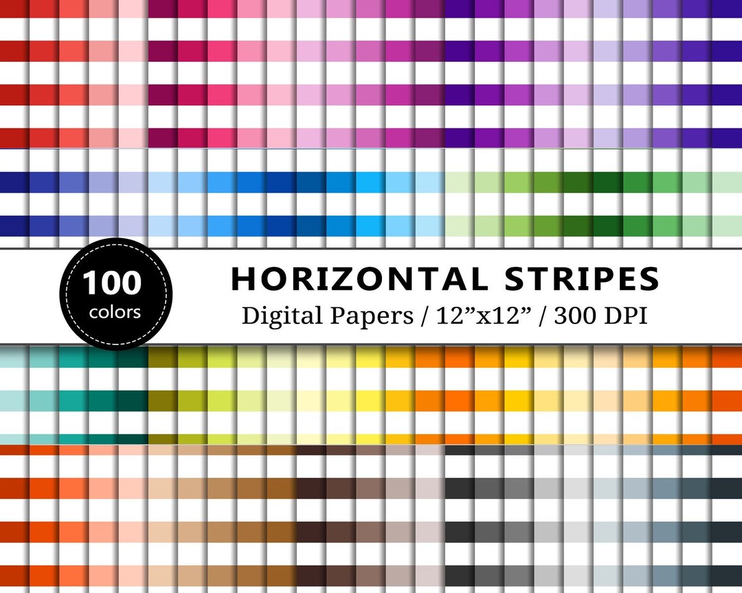 Horizontal Medium Stripes Digital Paper Backgrounds, Thick Lines, 100 ...