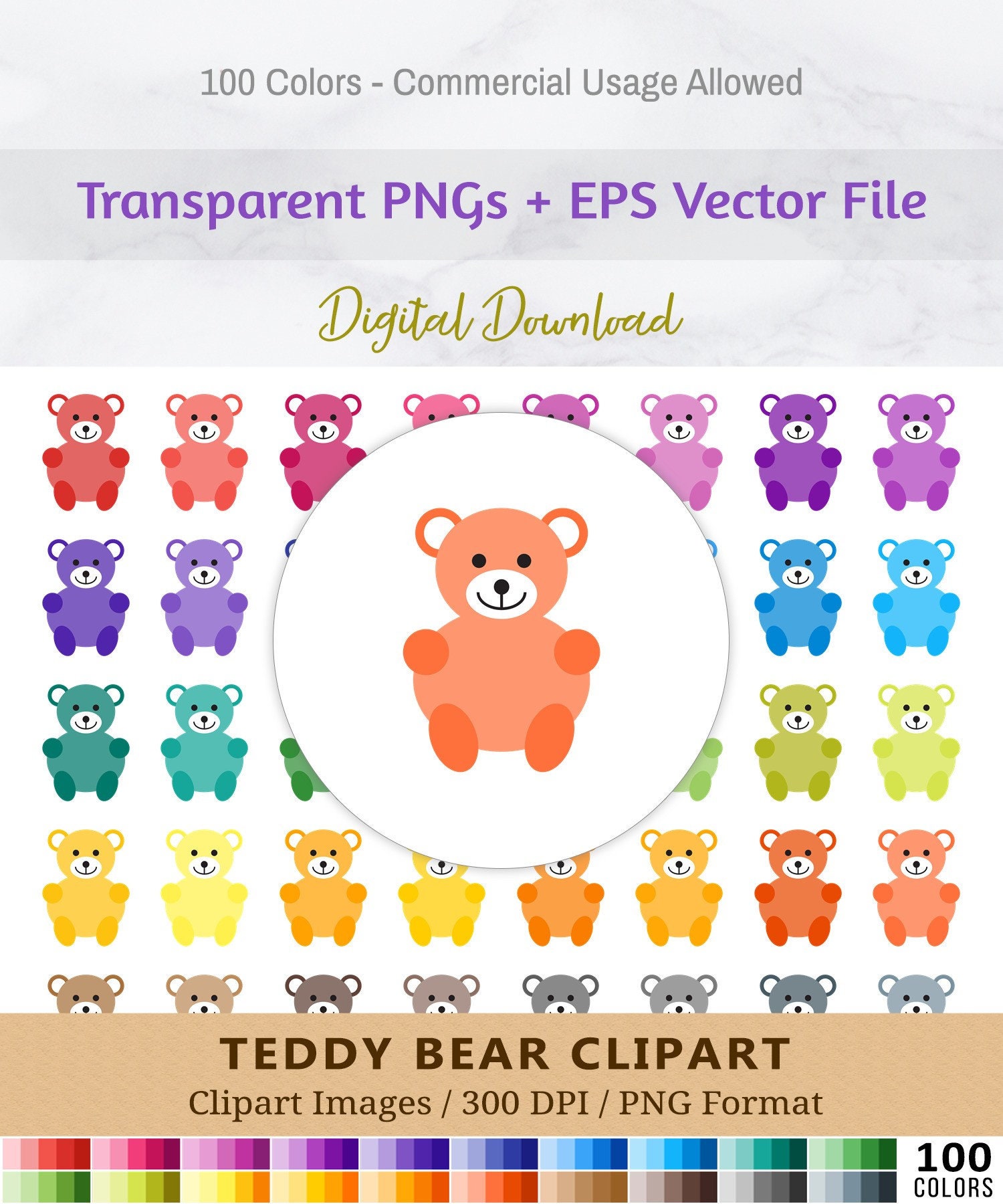 100 Teddy Bear Clipart, Woodland Animal Clip Art, Rainbow Newborn ...