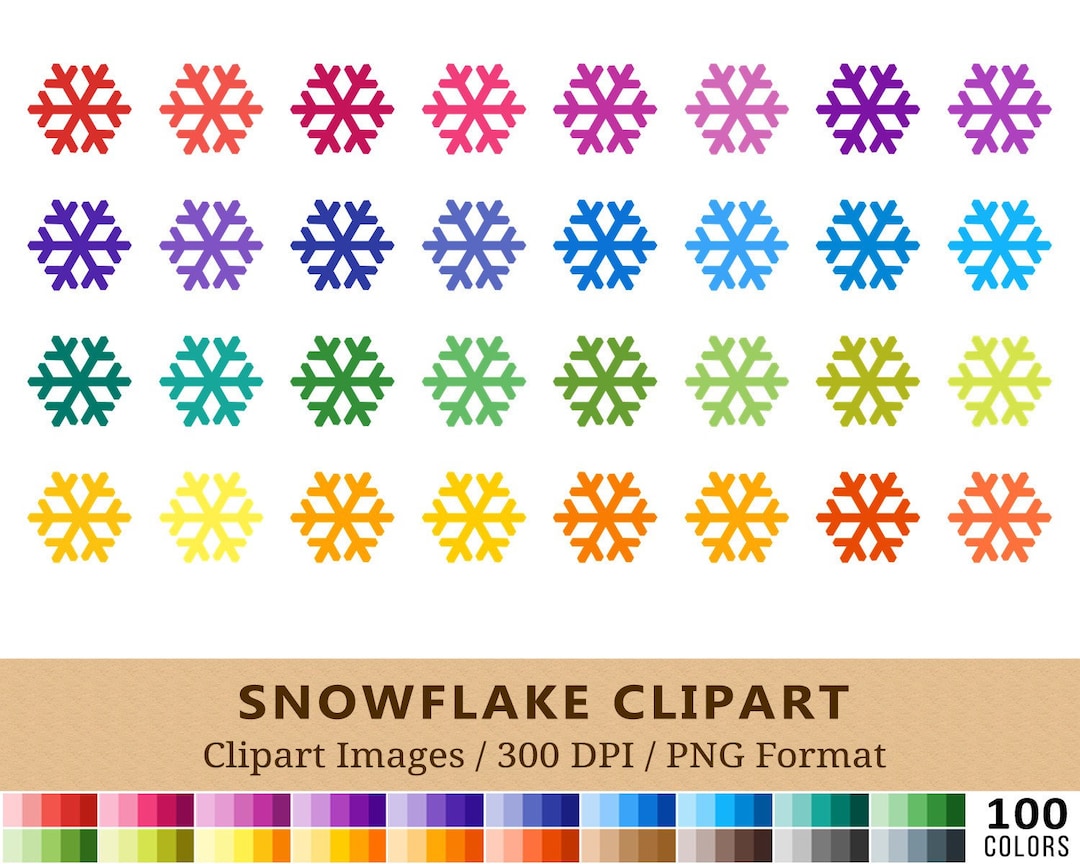 100 Snowflake Clipart, Winter Clip Art, Christmas Rainbow Colors ...