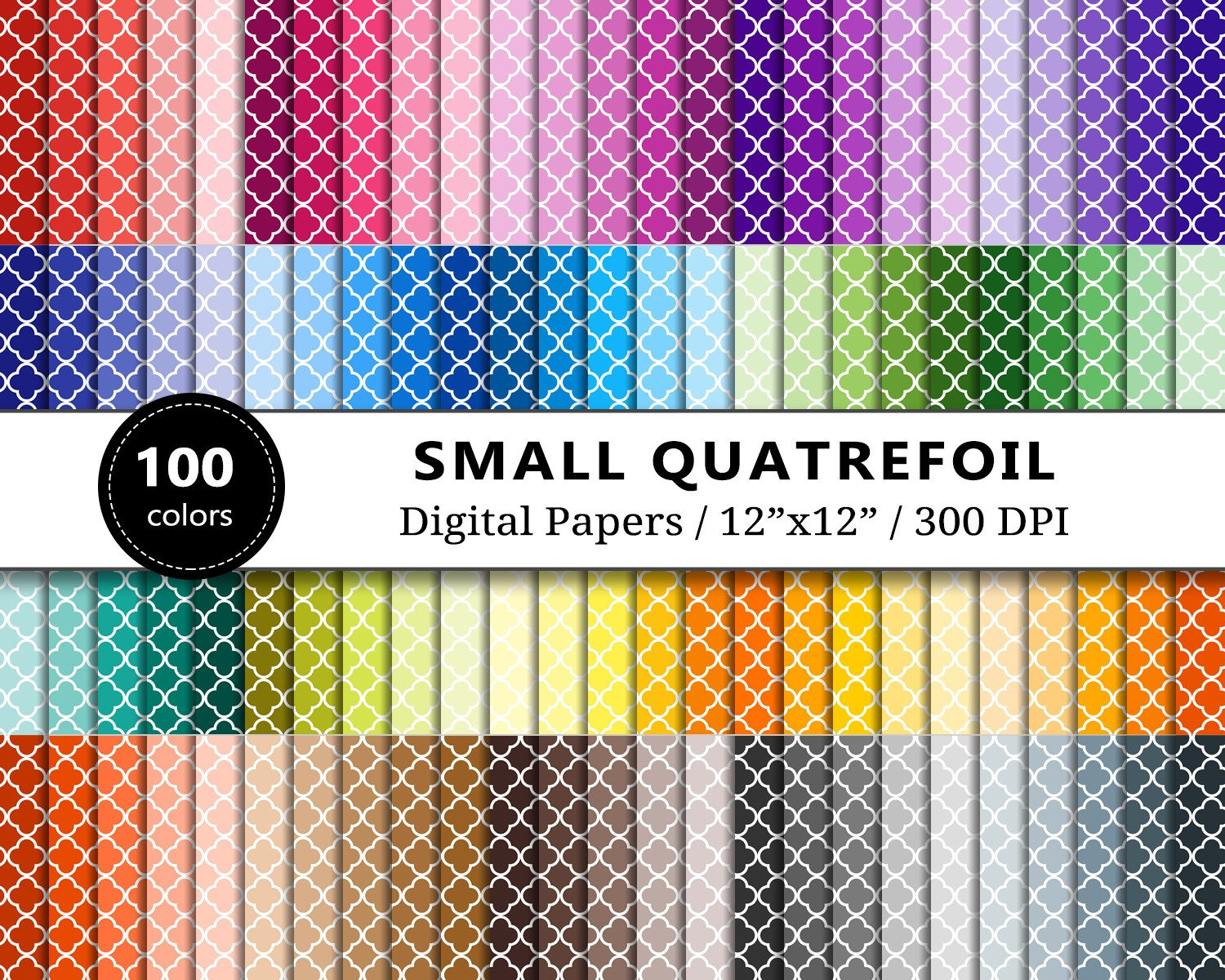 Quatrefoil Digital Paper, 100 Rainbow Colors, Mosaic Moroccan Pattern ...