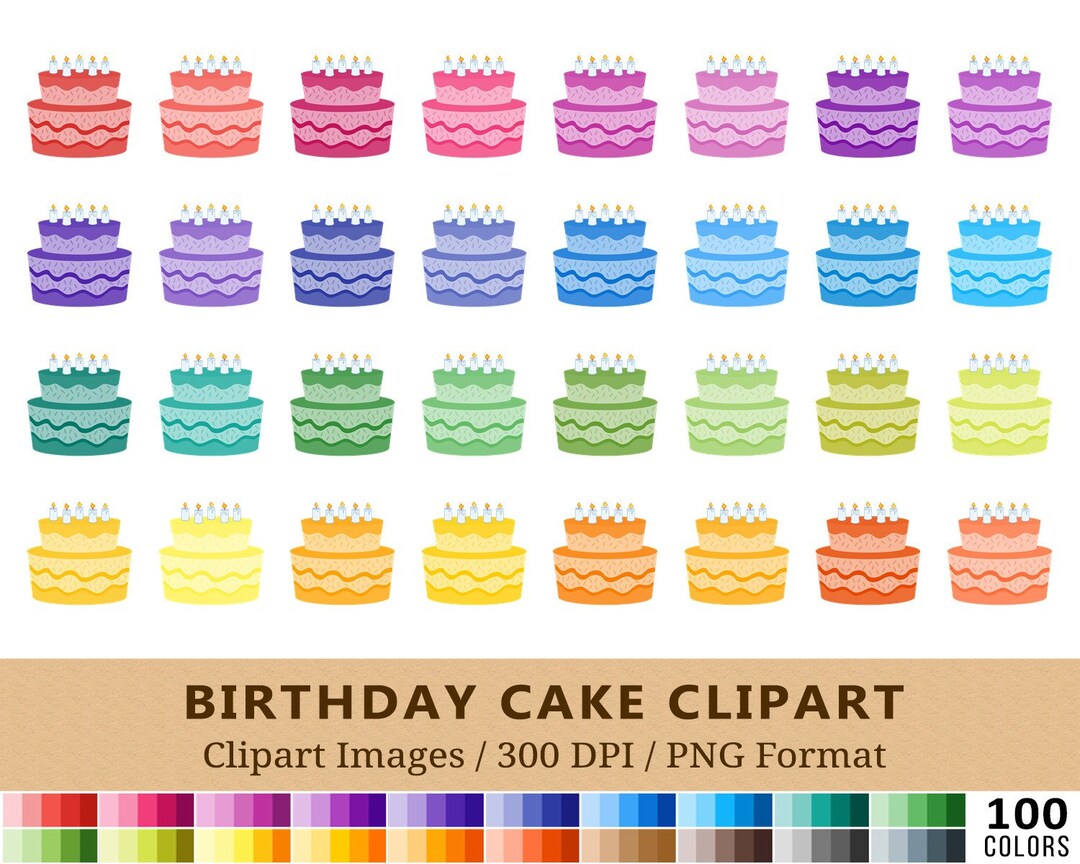 100 Birthday Cake Clipart, Birthday Clip Art, Rainbow Colors ...