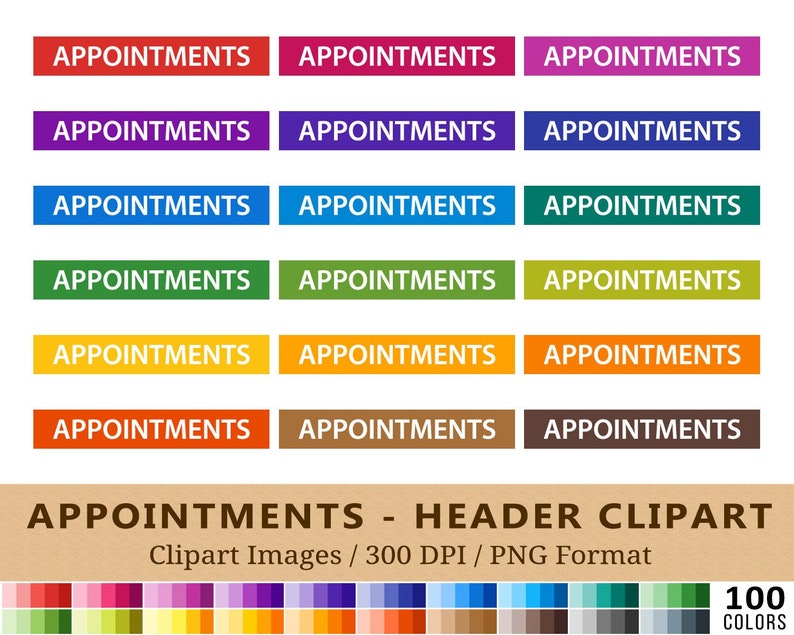 100 Appointments Header Clipart, Planner Box Header Clip Art, Rainbow ...