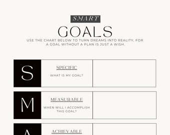 SMART Goal Printable Checklist and Worksheet Goal Planner, Therapy ...