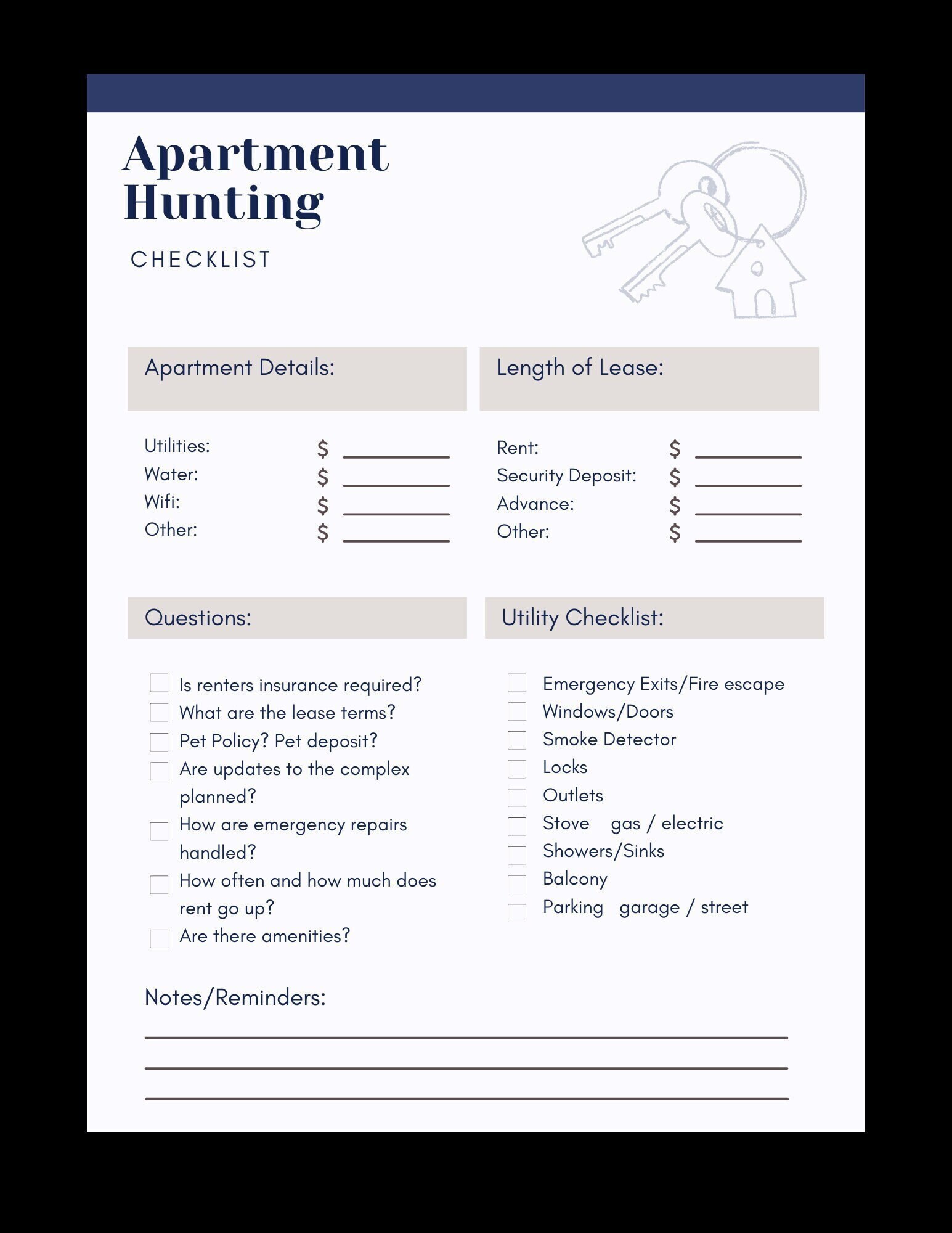 Apartment Hunting Checklist - Etsy