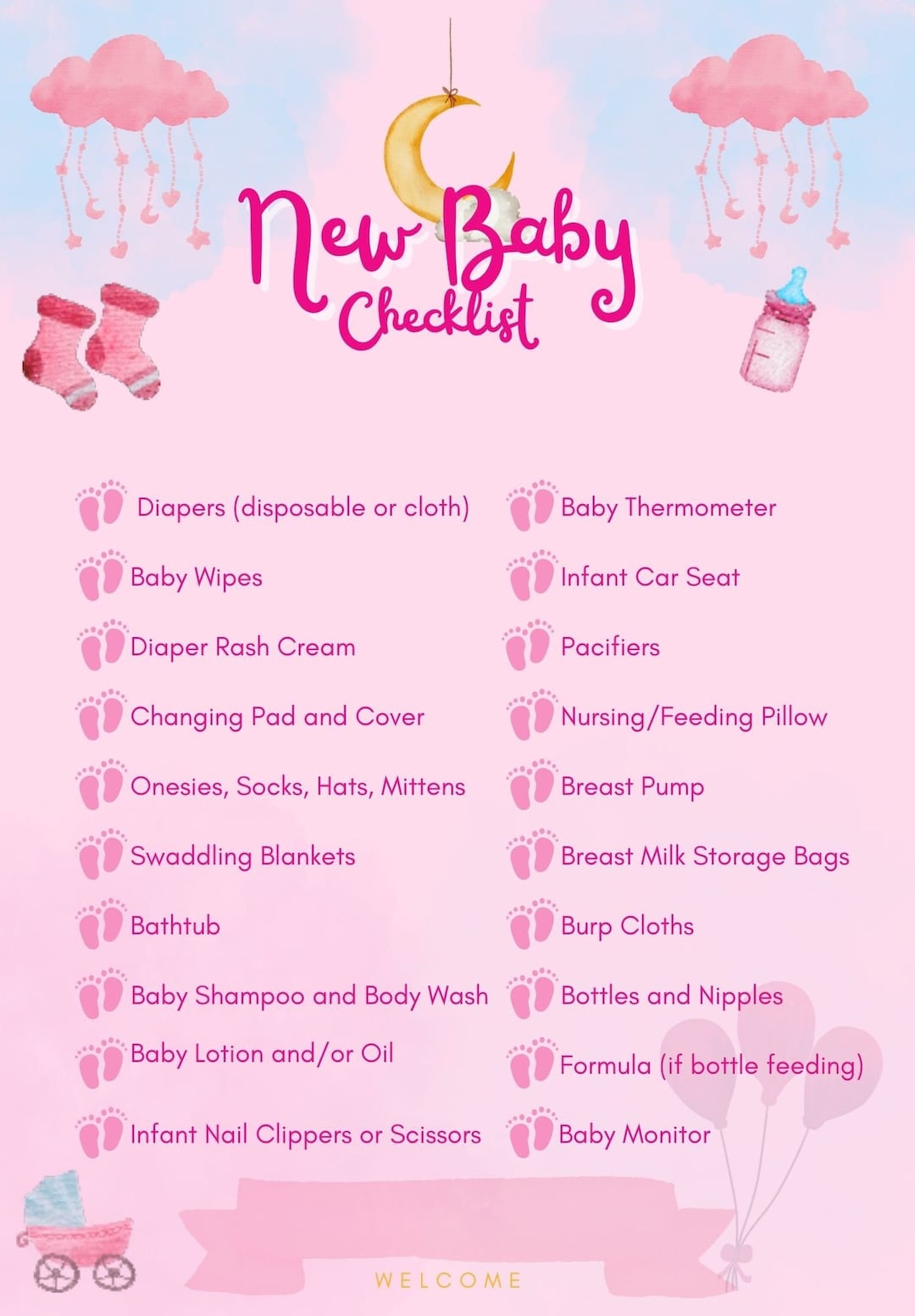 New Baby Checklist Pink - Etsy