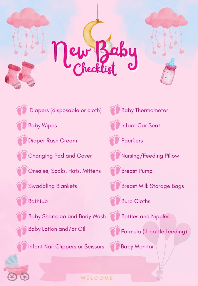New Baby Checklist Pink - Etsy