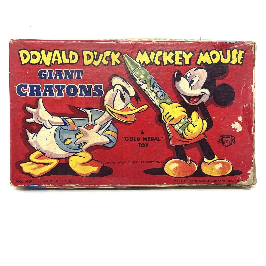 Donald Duck Mickey Mouse Giant Crayons Box Transogram Disney 30s VTG ...