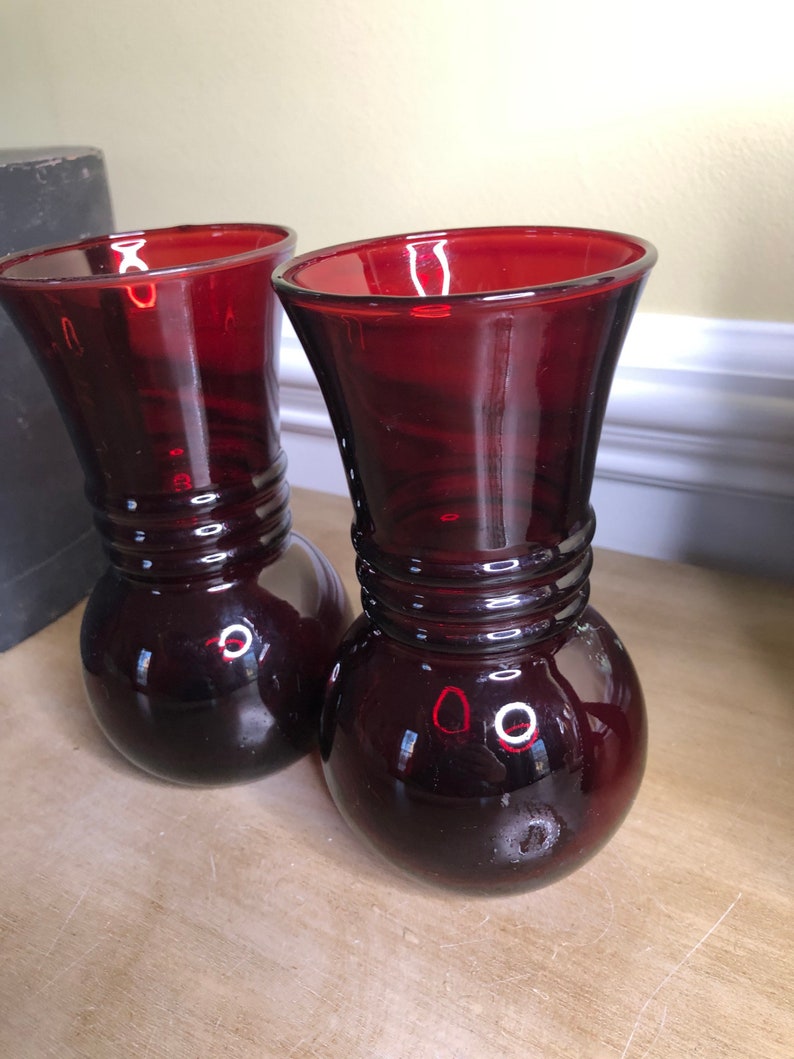 Anchor Hocking Ruby Red Vase Set - Etsy