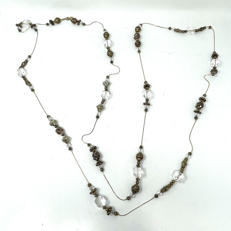 DABBY REID Extra Long Single Strand Brass & Faceted Clear Bead Necklace ...