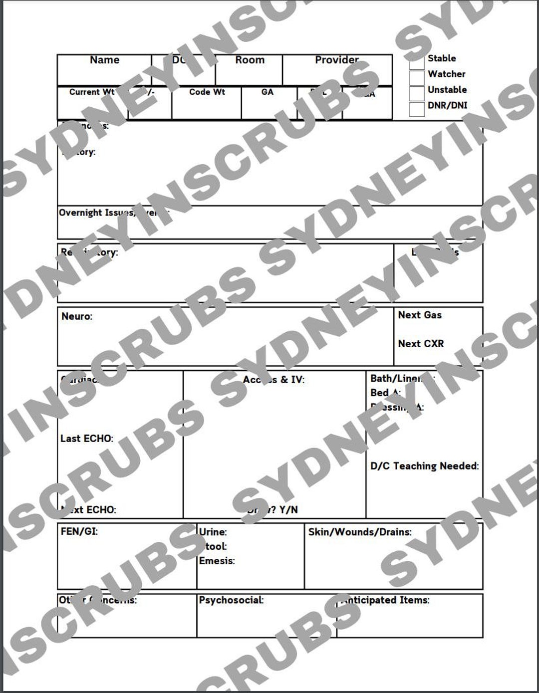 NICU IPASS Report Sheet Basic PDF Download - Etsy