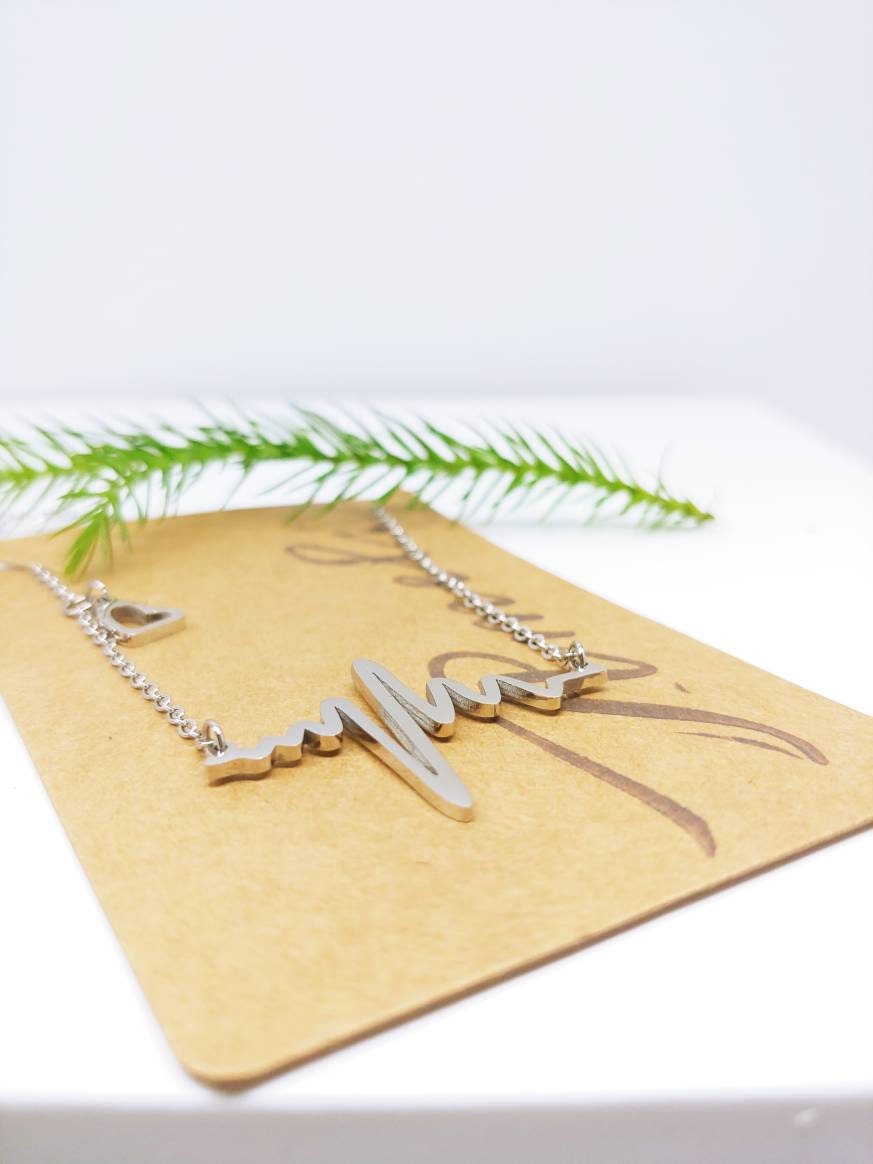 ECG electrocardiogram Heartbeat Stainless Steel Necklace - Etsy