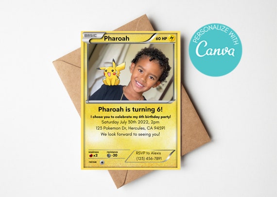 EDITABLE Pokemon Card Invitation - Etsy