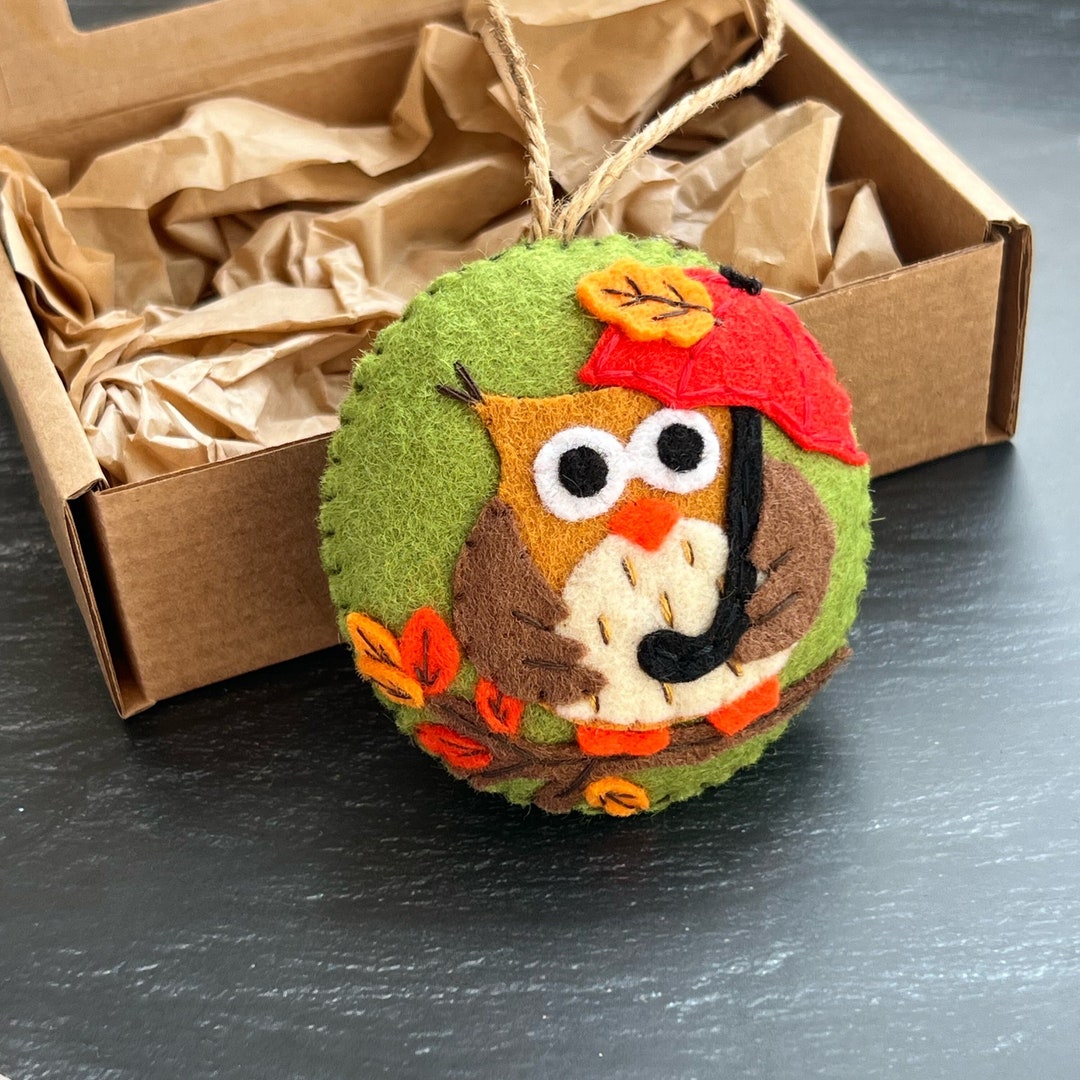 Fall Tree Decoration, Felt Fall Decor, Owl With Umbrella, Fall Ornament ...