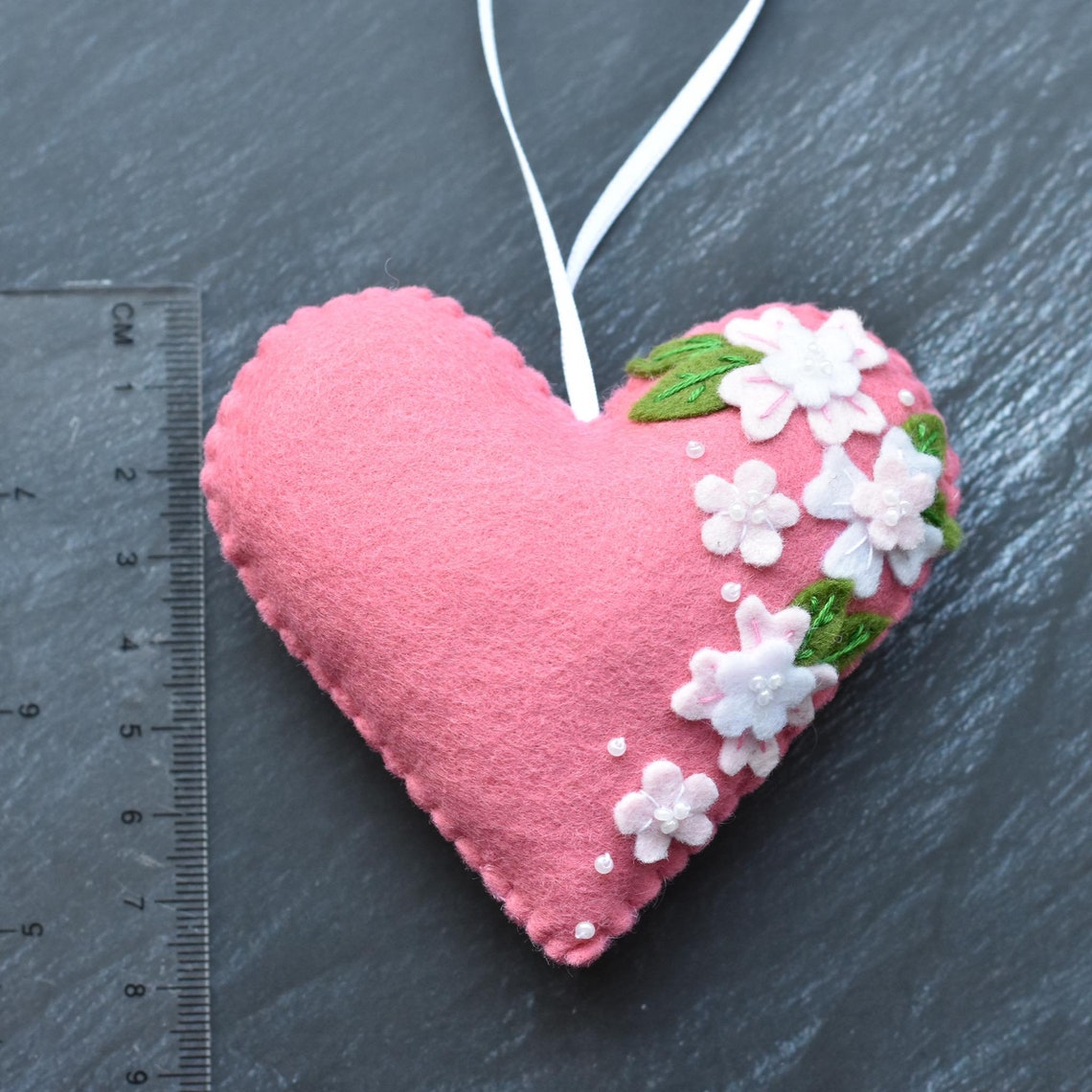 Felt Heart Ornament Flowers Ornament Birthday Gift Wedding | Etsy