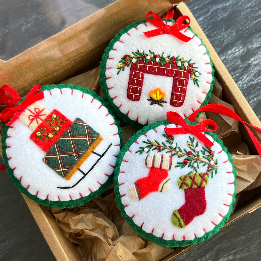 Set of 3 Christmas Ornaments, Felt Christmas Decorations, Handmade ...