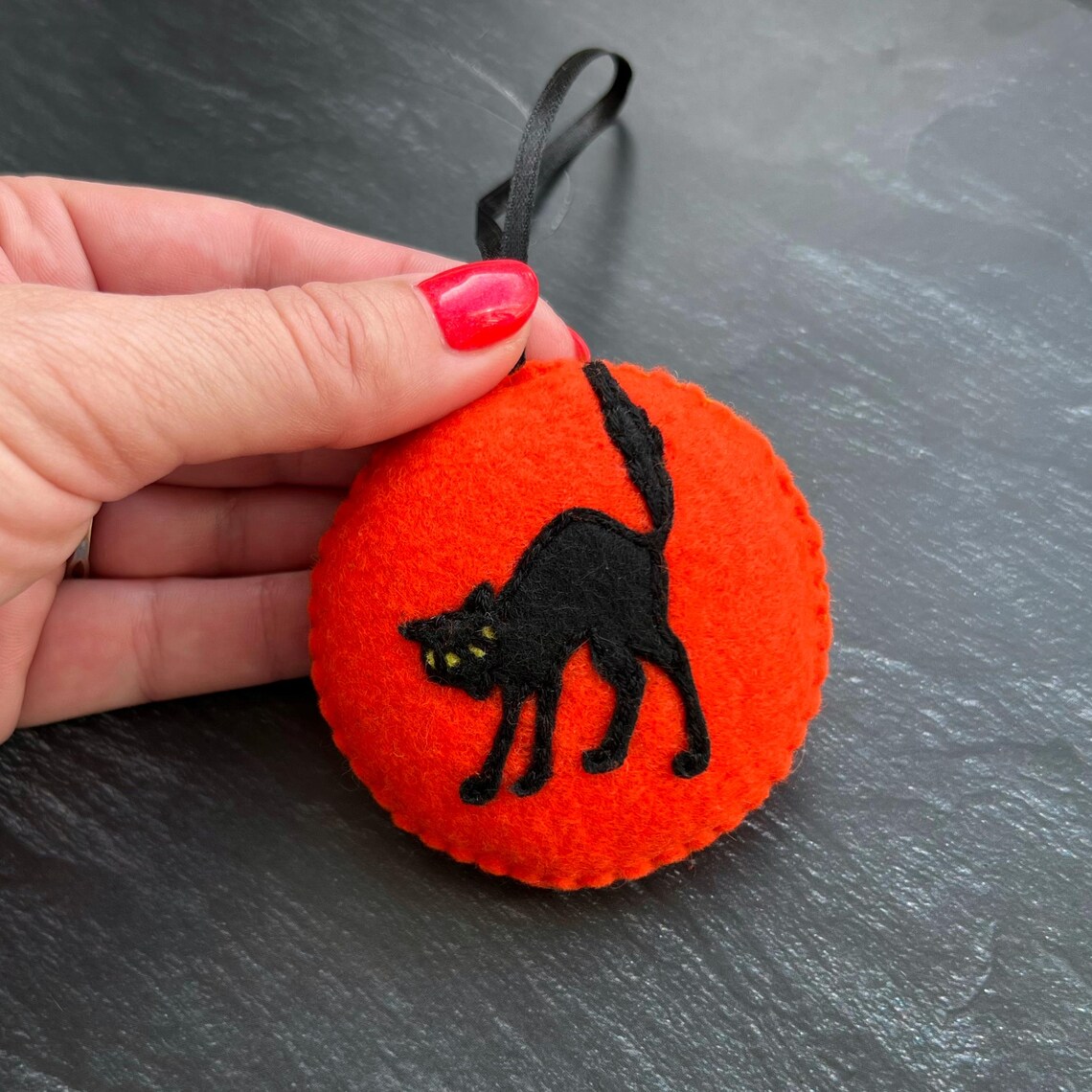 Felt Halloween Ornaments, Black Cat, Witch, Haunted House, Set of 3 - Etsy