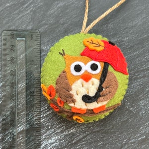 Fall Tree Decoration, Felt Fall Decor, Owl With Umbrella, Fall Ornament ...