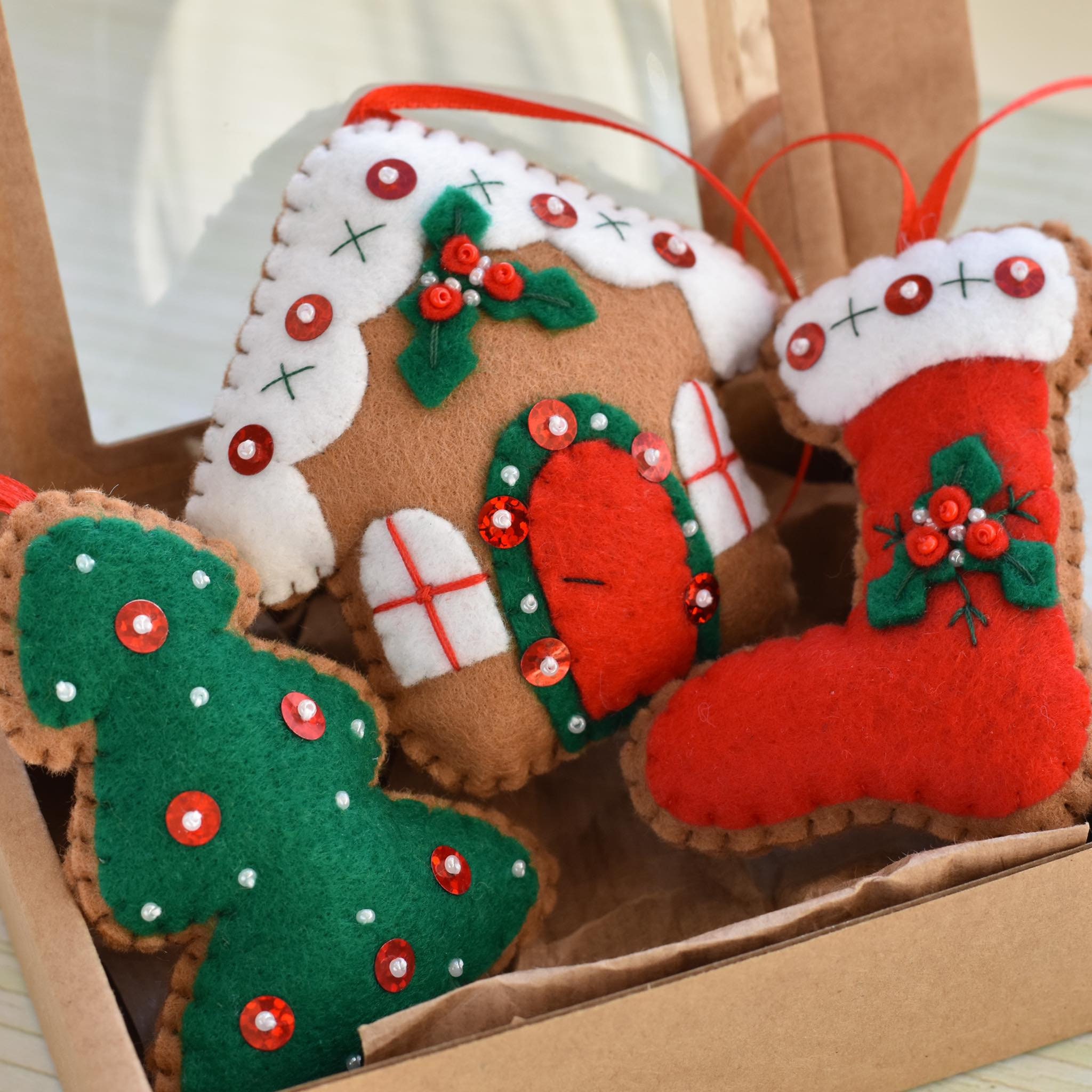 Christmas decoration Christmas felt ornaments set Set of 3 | Etsy