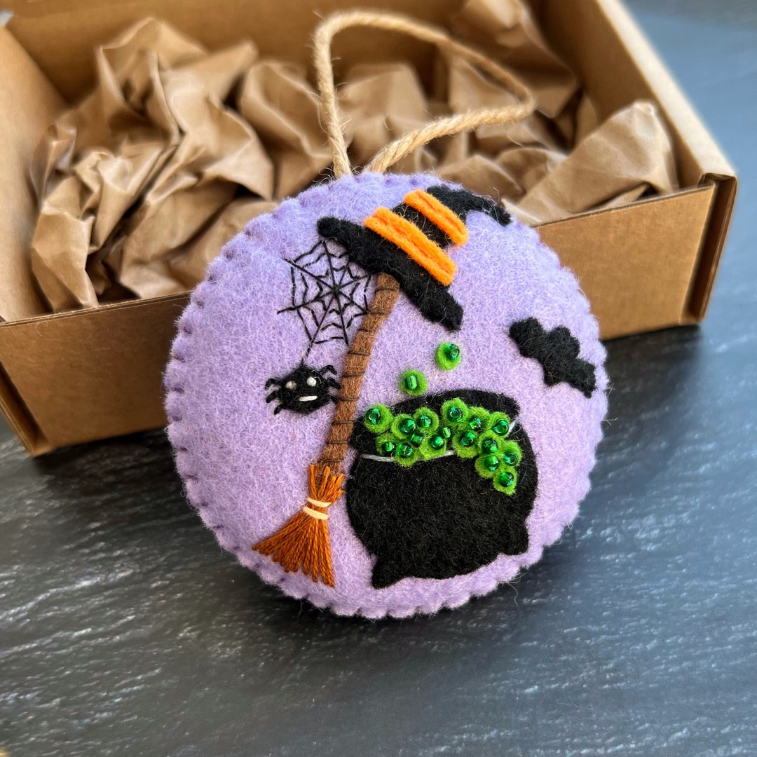 Felt Halloween Ornament, Witch Cauldron, Spider Decoration - Etsy