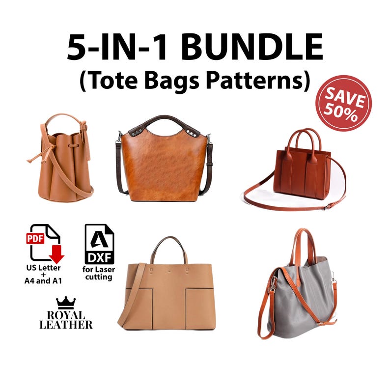 5-in-1 Leather Bag Pattern Bundle, PDF & DXF Laser Cut Templates ...