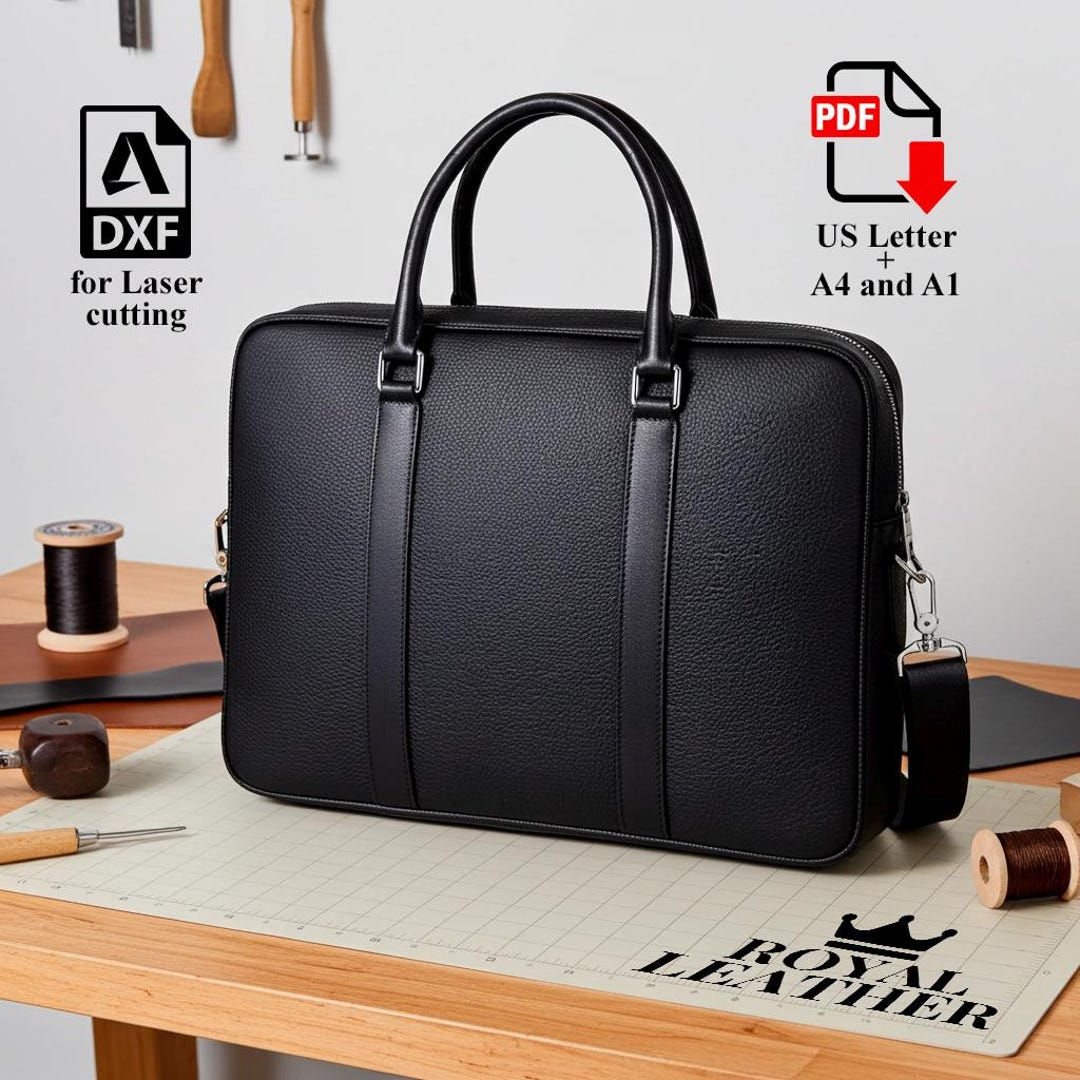 PDF & DXF Leather Briefcase Pattern: DIY Office Messenger Bag Template ...