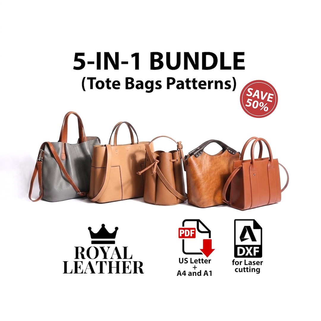5-in-1 Leather Bag Pattern Bundle, PDF & DXF Laser Cut Templates ...
