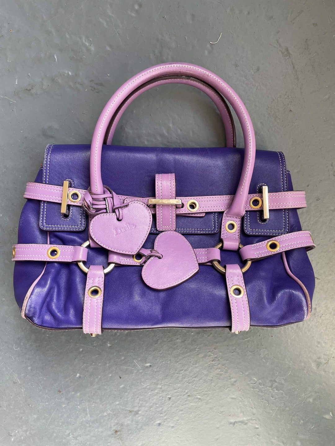 Y2K Luella Gisele Two Tone Bag, Purple, Leather, Top Handle Handbag ...
