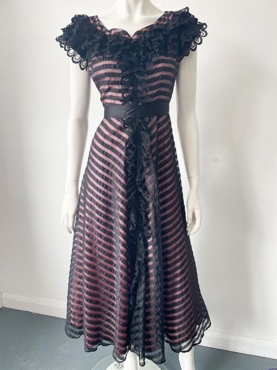 Vintage Susan Small Prom Dress, Black and Pink Lace, … - Gem