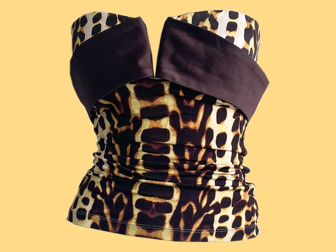 Y2K Just Cavalli Corset Top, Leopard Print, Satin Fabric, Animal Print ...