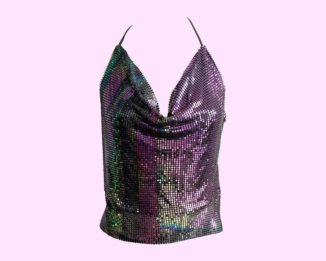 Vintage 80s Oil Slick Chainmail Top, Iridescent, Beetle Colours ...