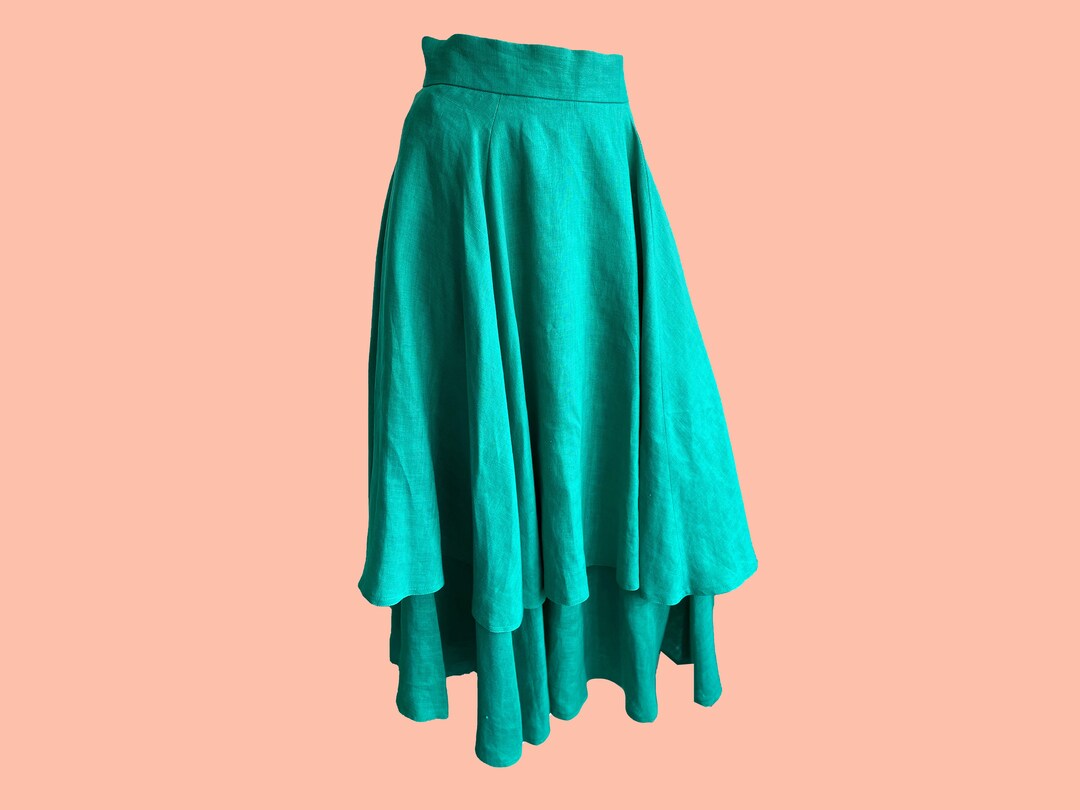Vintage Droopy & Browns Turquoise Skirt, Green Linen, Multi-layered, A ...