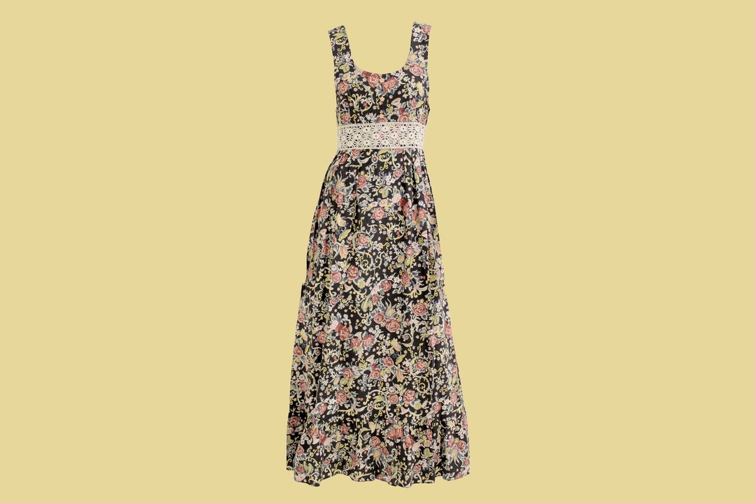 Vintage 70s Dolly Rockers Floral Maxi Dress, Pastel Colours, Sleeveless ...