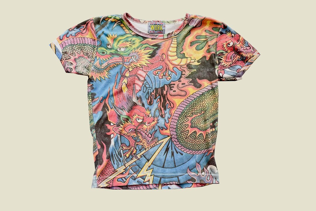 Vintage 90s Work Chinese Dragon Print Top, Short Sleeves, Out of Time ...