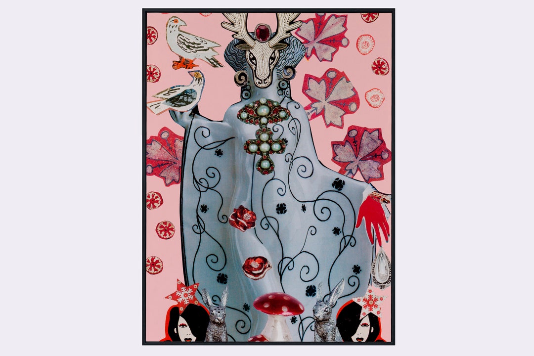 Goddess Collage Print by Sue Rogers, Digital Print, Pale Pink, Red and ...