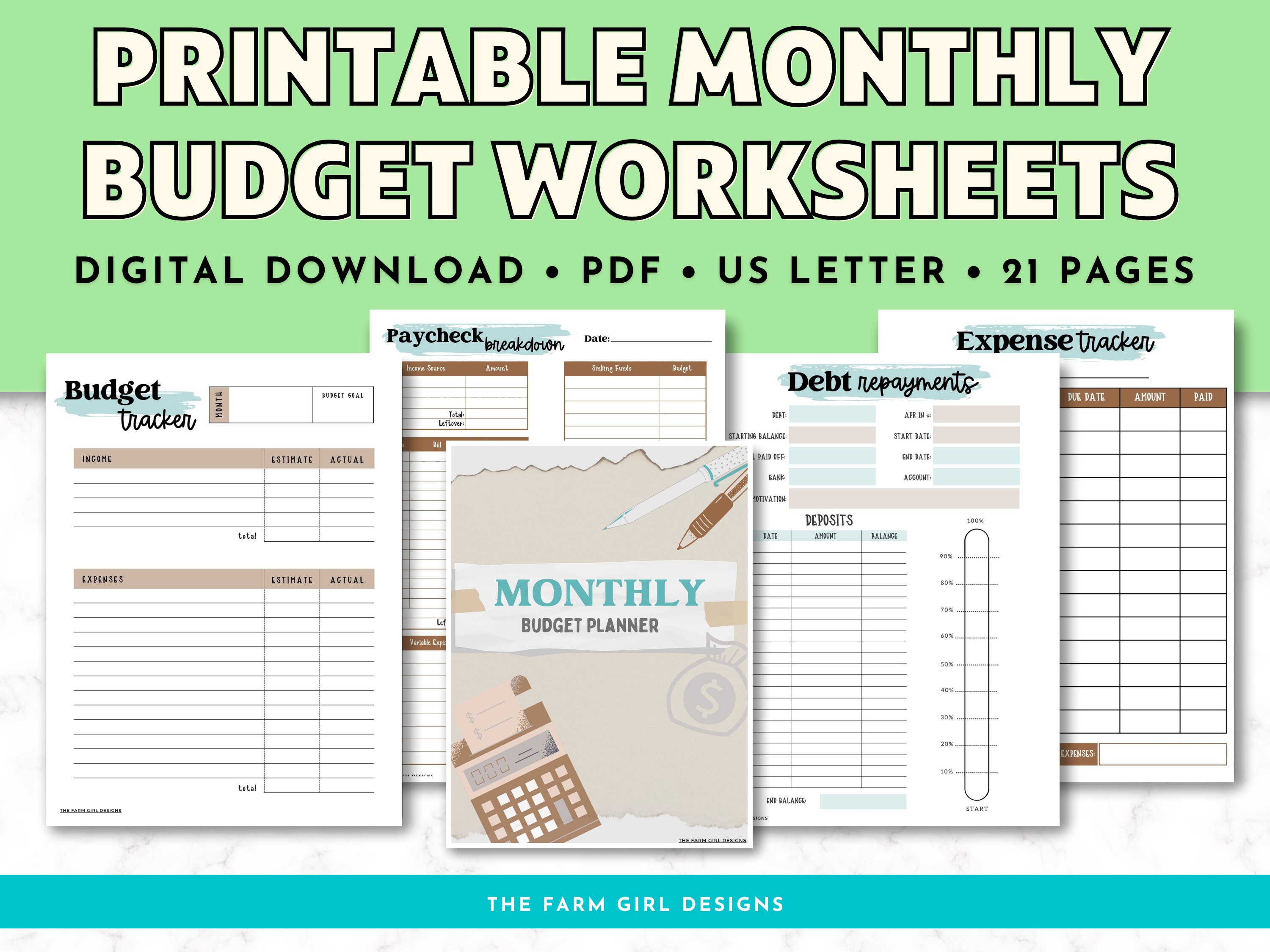 Printable Budget Worksheets, Monthly Budget Planner, Income & Expense ...