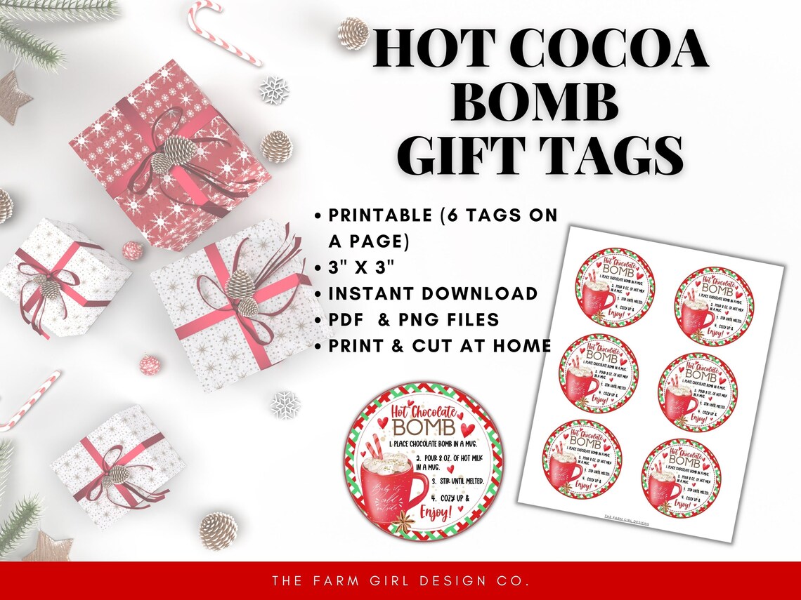 Printable Hot Cocoa Bomb Gift Tags, Hot Chocolate Bomb Tags, DIY ...