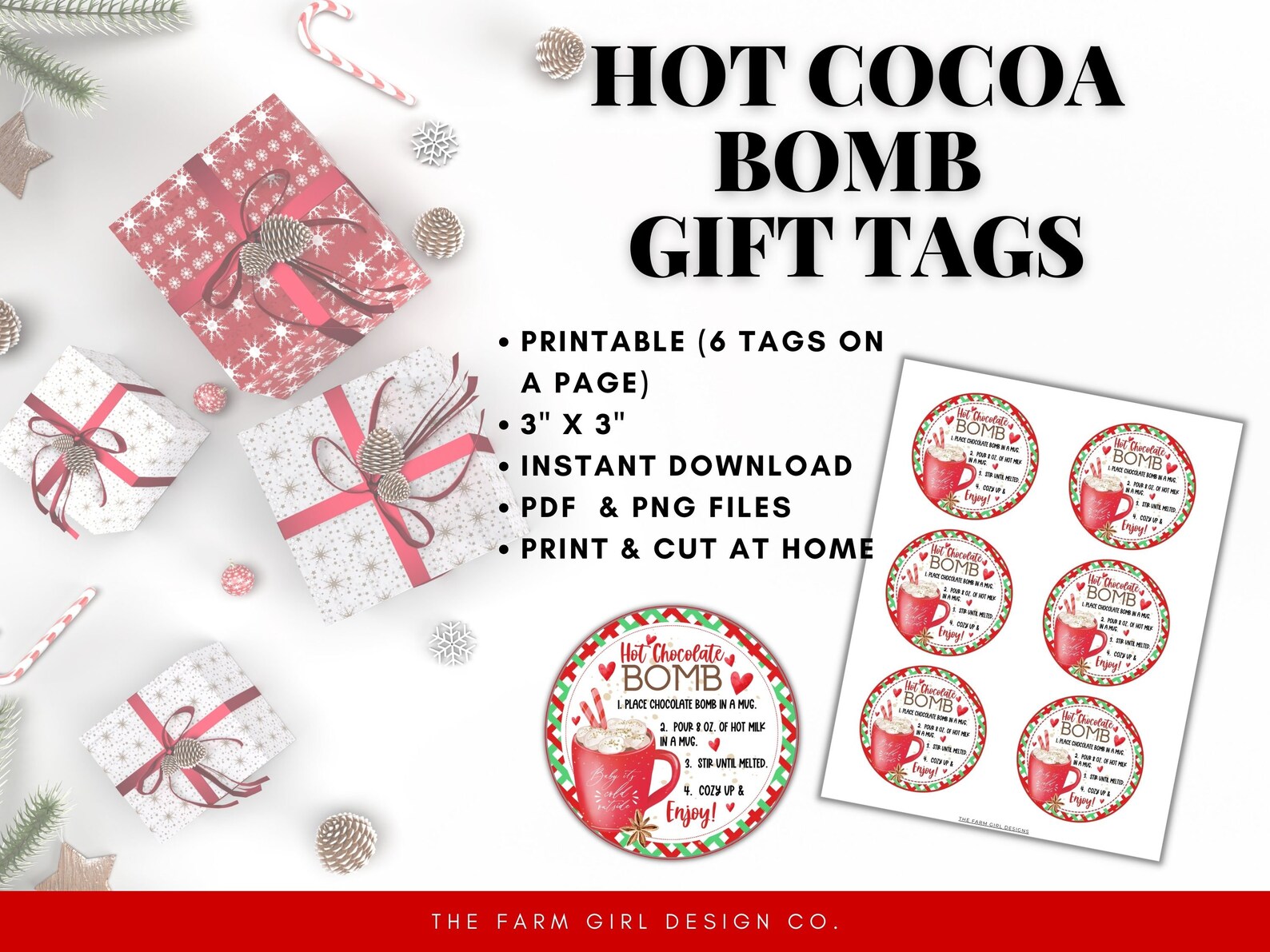 Printable Hot Cocoa Bomb Gift Tags, Hot Chocolate Bomb Tags, DIY ...