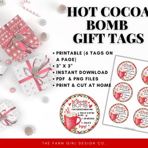 Printable Hot Cocoa Bomb Gift Tags, Hot Chocolate Bomb Tags, DIY ...
