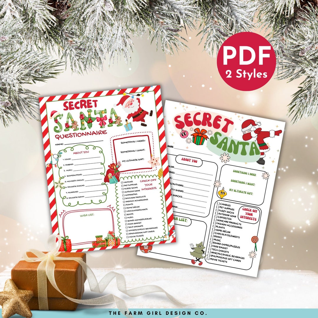 Secret Santa Questions, Secret Santa Questionnaire for Coworkers ...