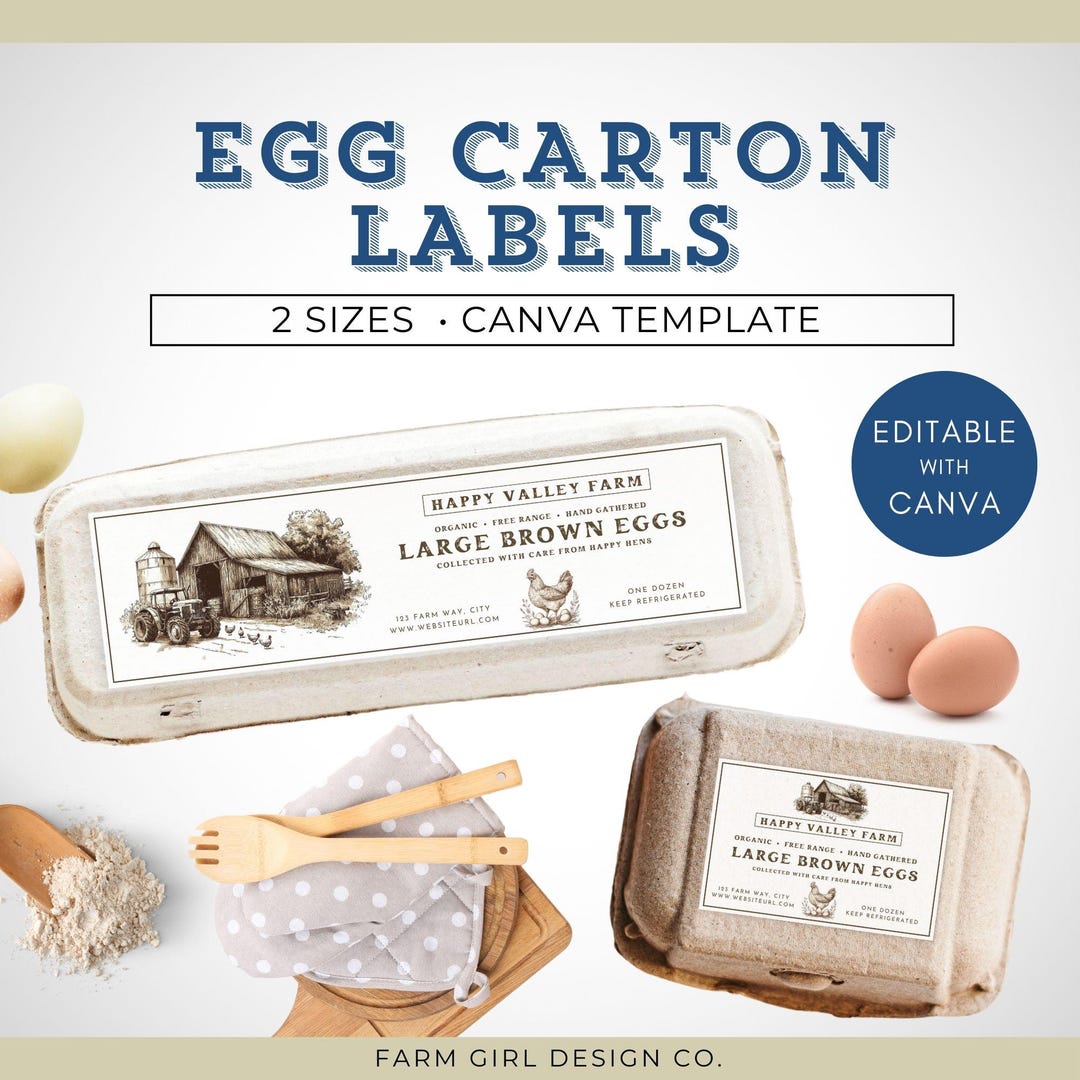 Egg Carton Labels Digital Download, Egg Carton Label Template, Farm ...