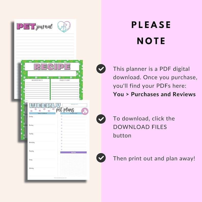 Printable Pet Care Planner Printable Care Checklist Pet - Etsy