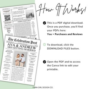 Editable Wedding Newspaper Program, Newsletter Canva Template, Wedding ...