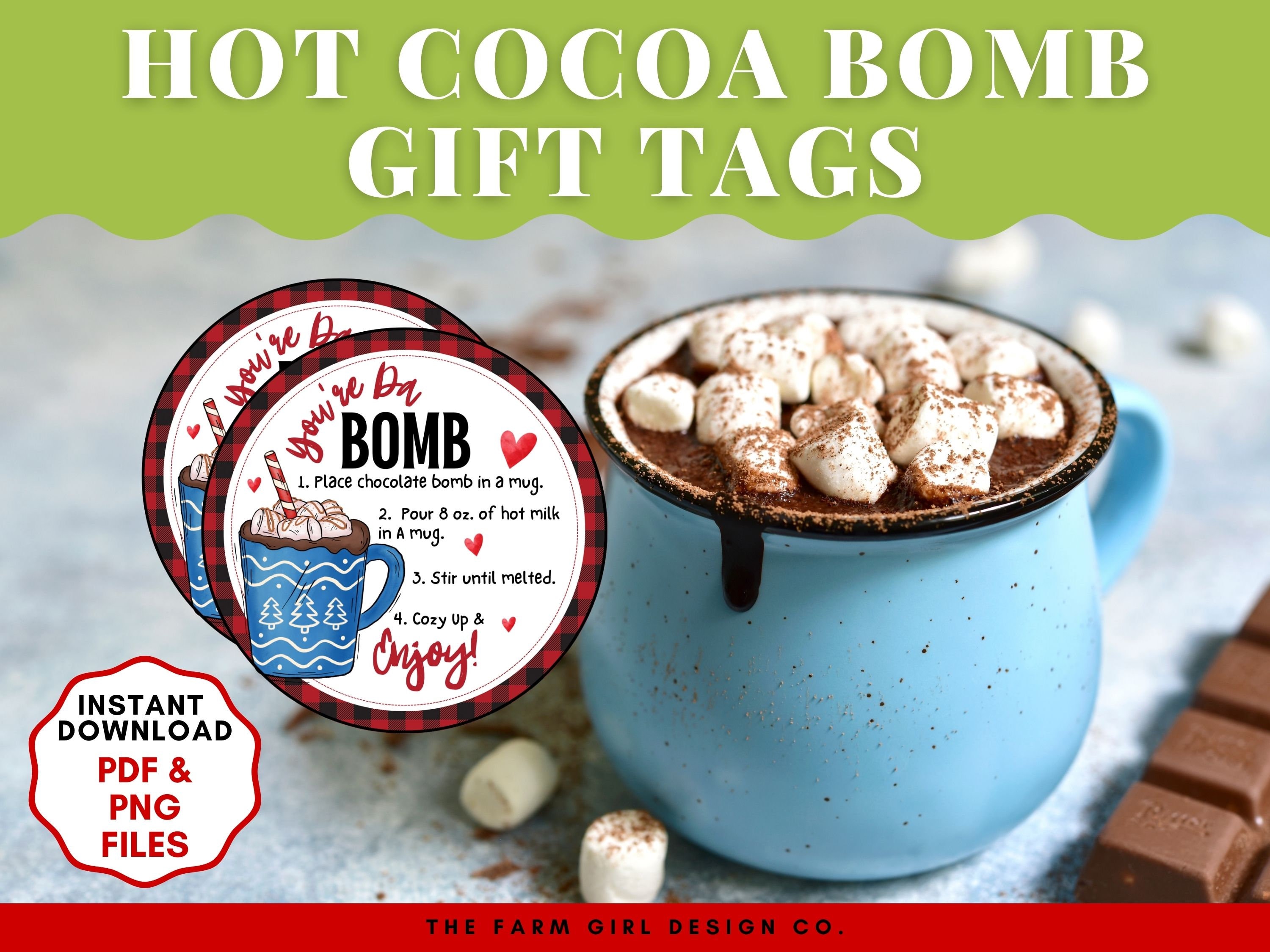 Printable Hot Cocoa Bomb Gift Tags, Hot Chocolate Bomb Tags, DIY ...