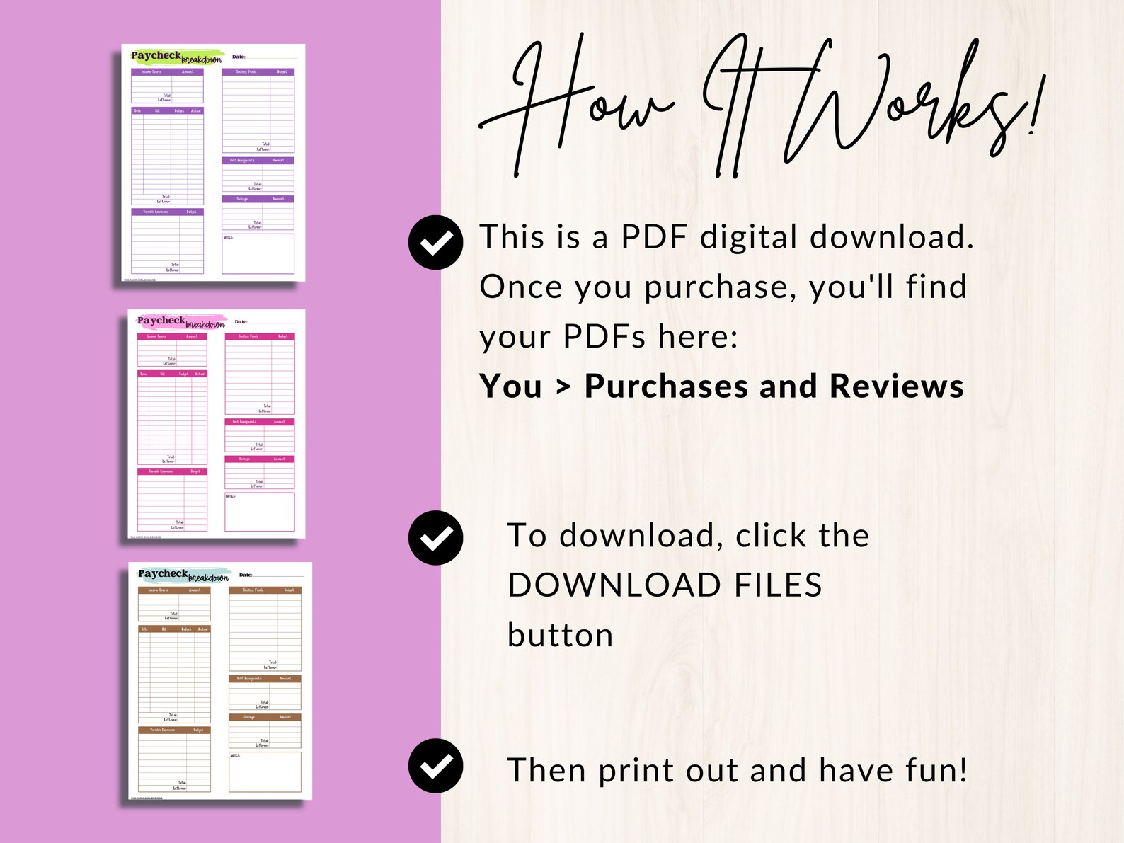 Paycheck Breakdown Worksheet Budgeting Template Paycheck - Etsy